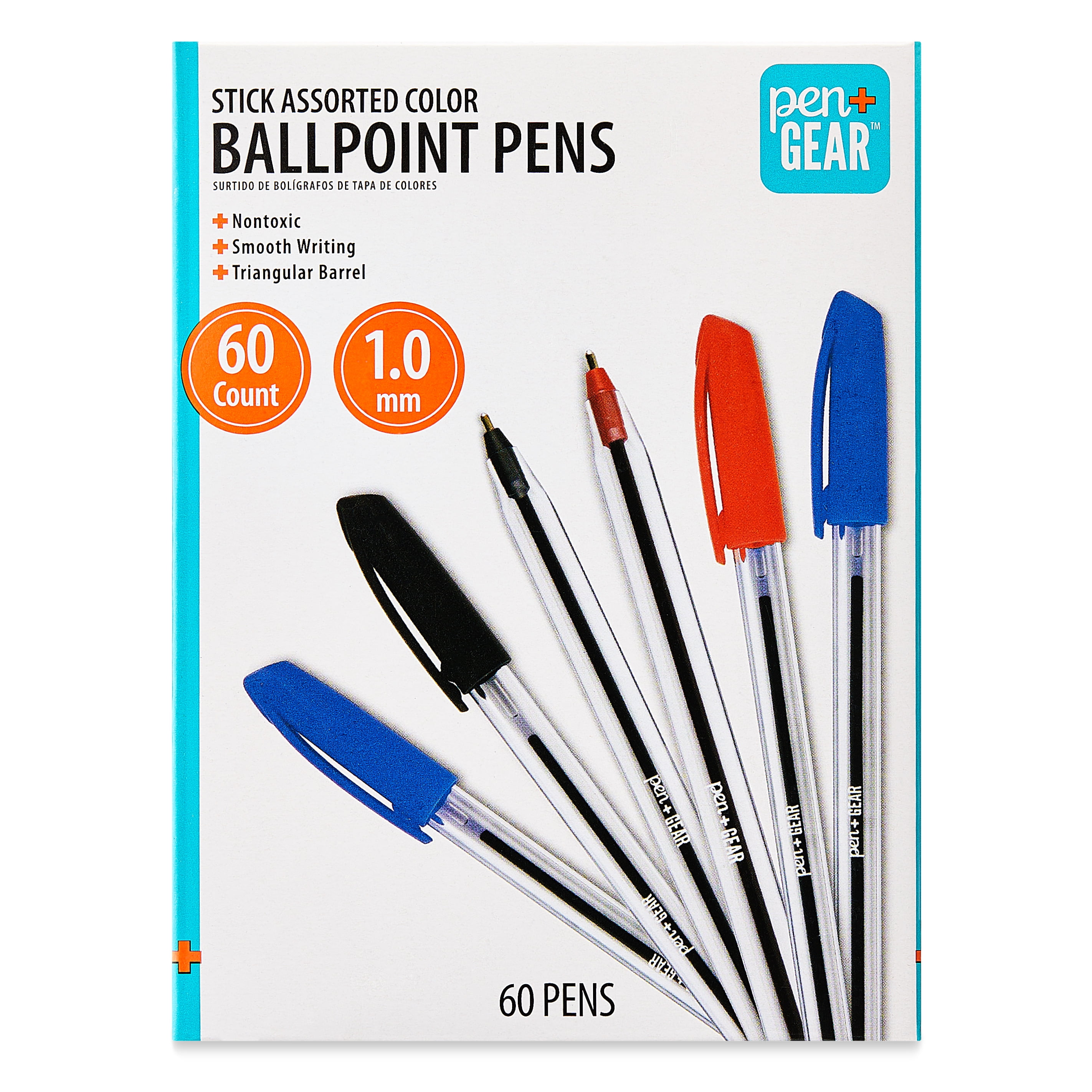 Pen+Gear Ballpoint Pens, 1.0 mm, Assorted Black, Blue, Red Ink, 60 ...
