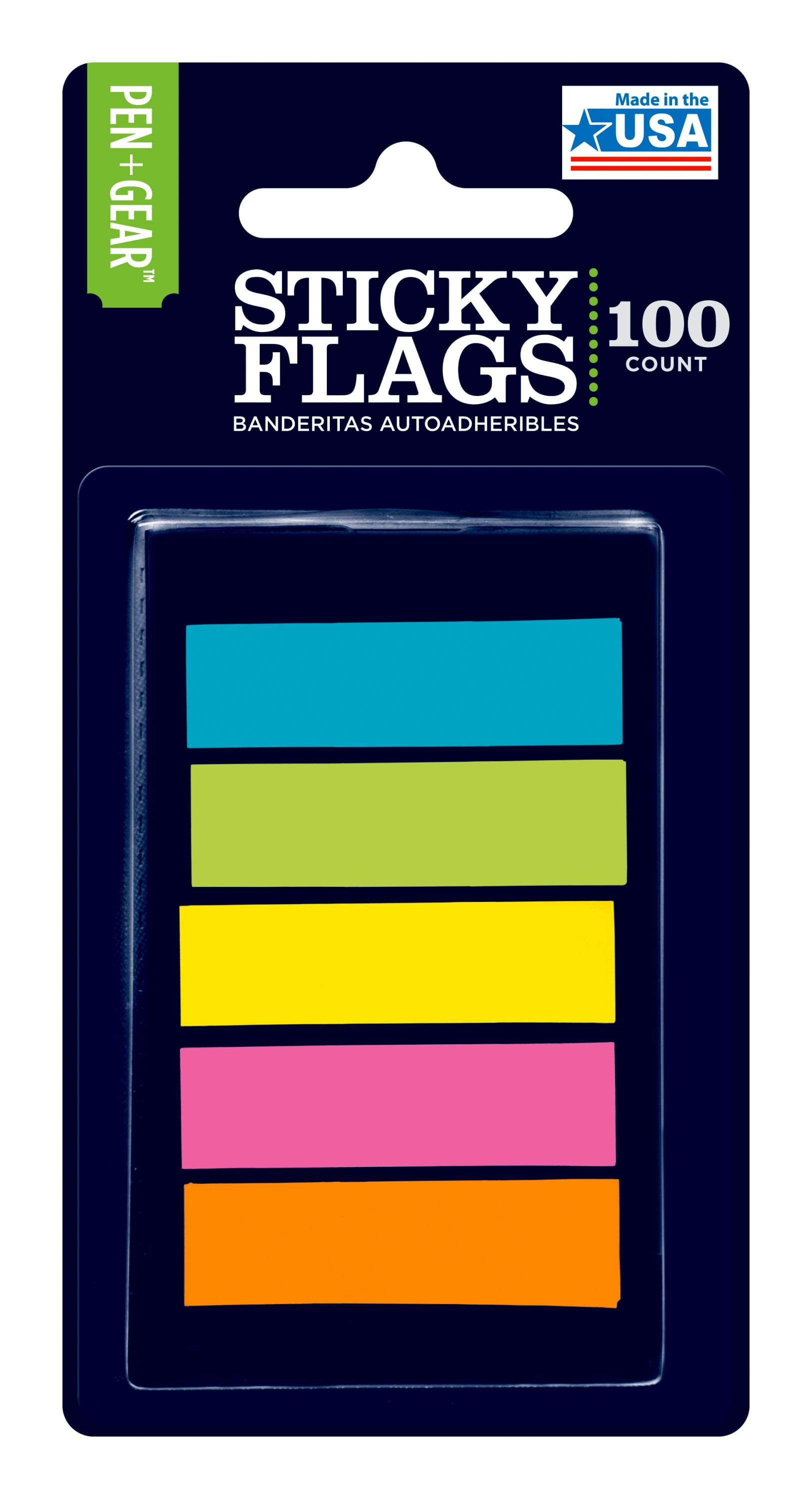 Pen + Gear Sticky Flags, Assorted Colors, 0.47in x 1.7in, 100 Flags ...