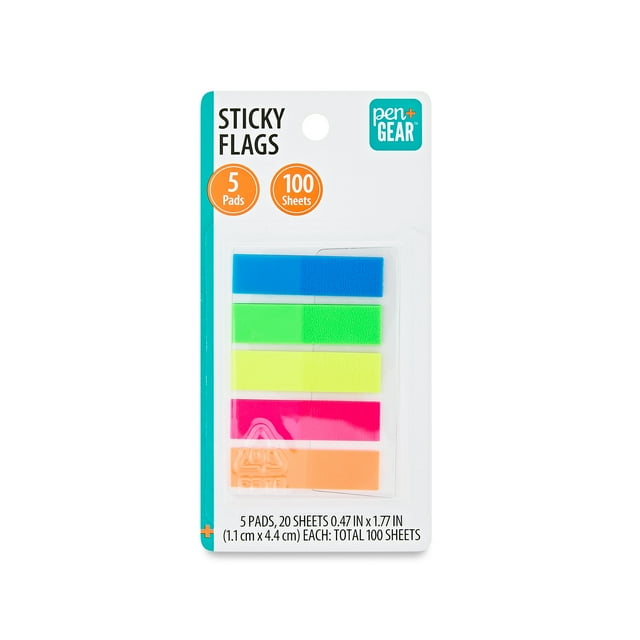 Pen+Gear Sticky Flags, Assorted Colors, 45 mm x 12 mm, 20 Sheets per ...