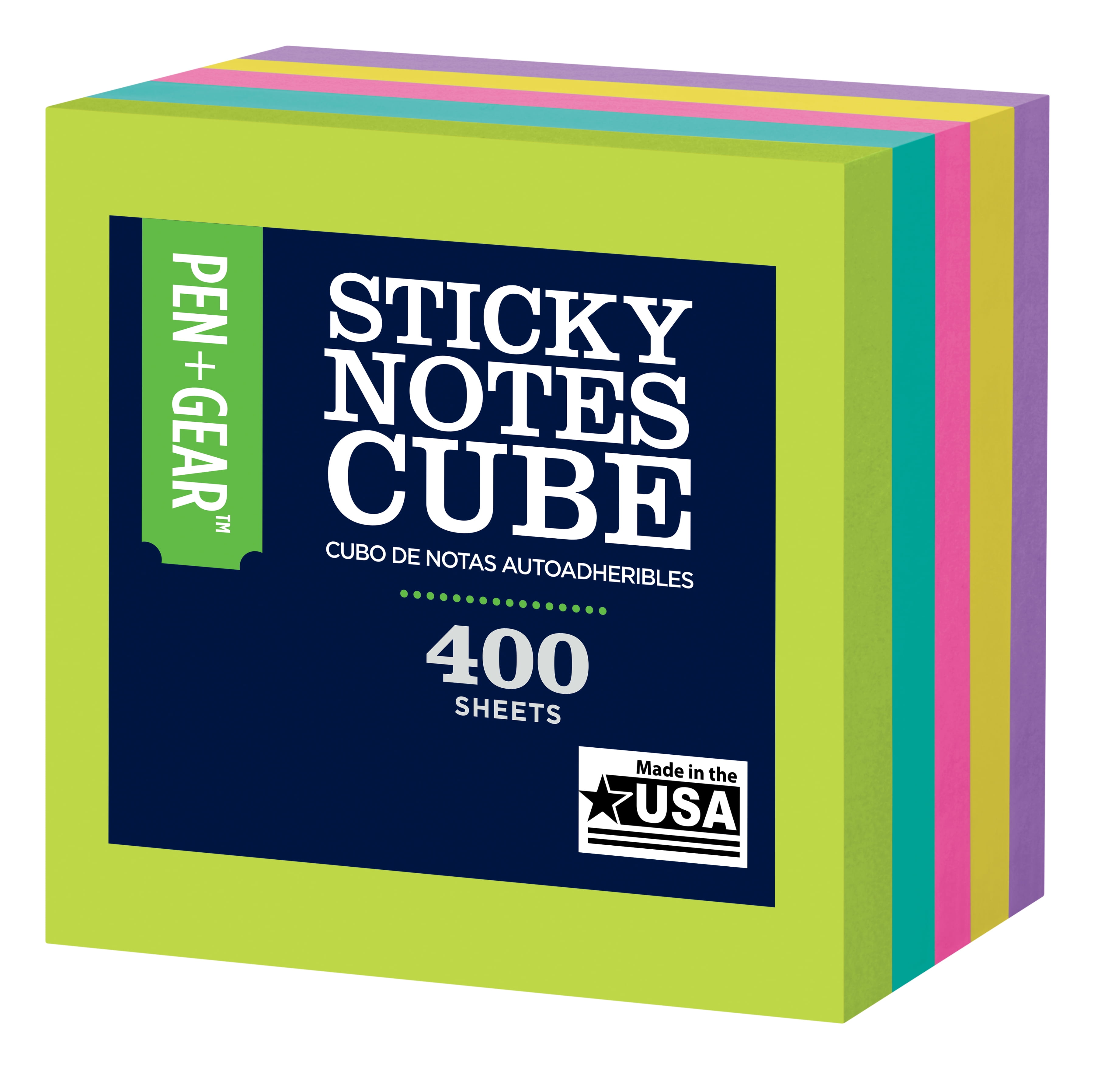 Pen + Gear Sticky Notes, 3" x 3", Assorted Colors, 400 Sheets, 1 Cube ...