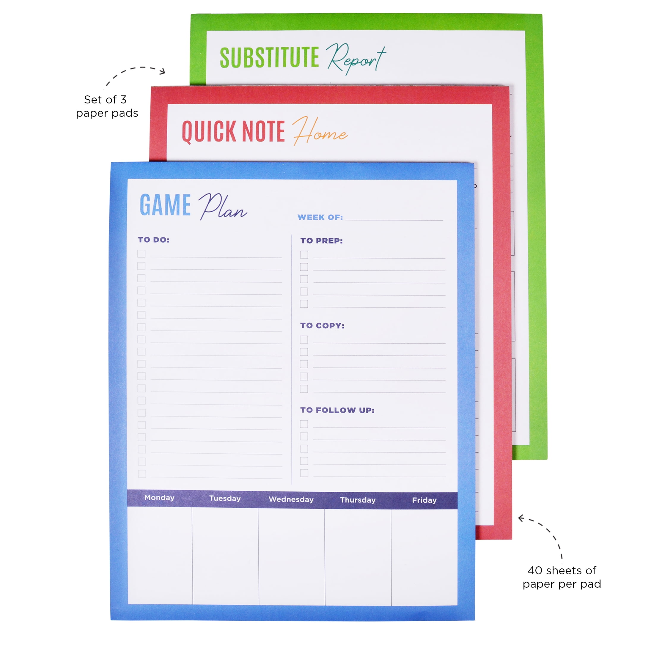 Pen+Gear Teacher Note Set, 3-Pack Paper Writing Pads, 120 Pages ...