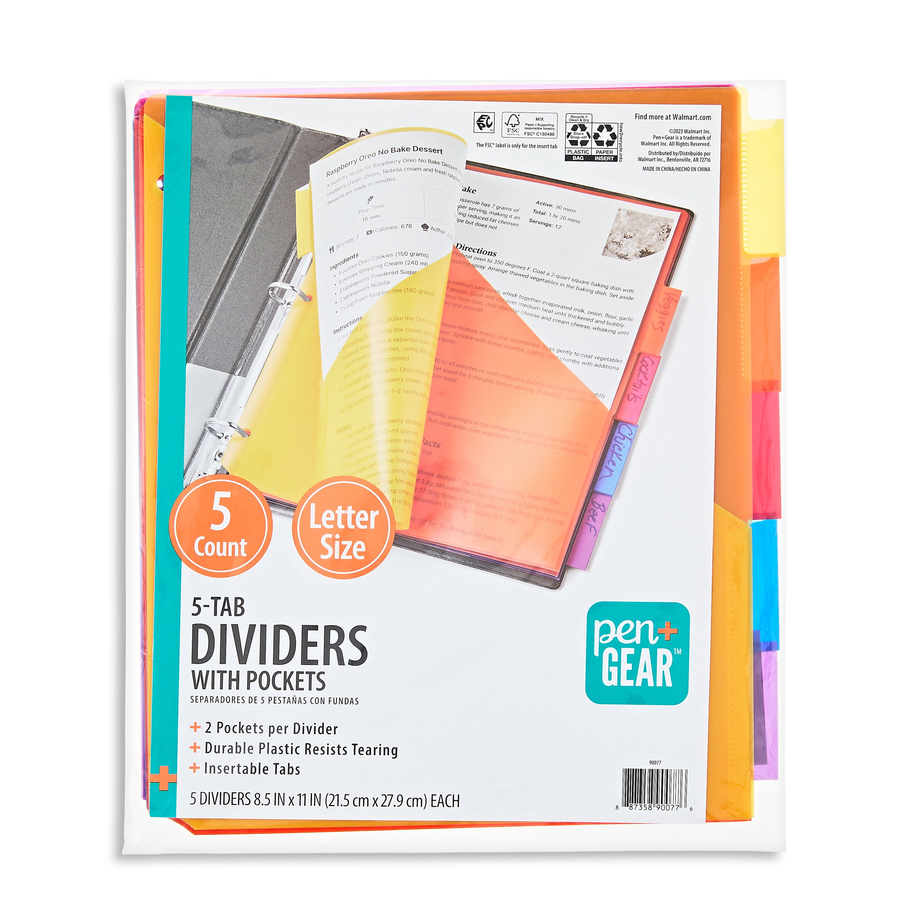 Pen+Gear Vibrant Color 5-Tab Dividers with Pockets, Regular (90077 ...