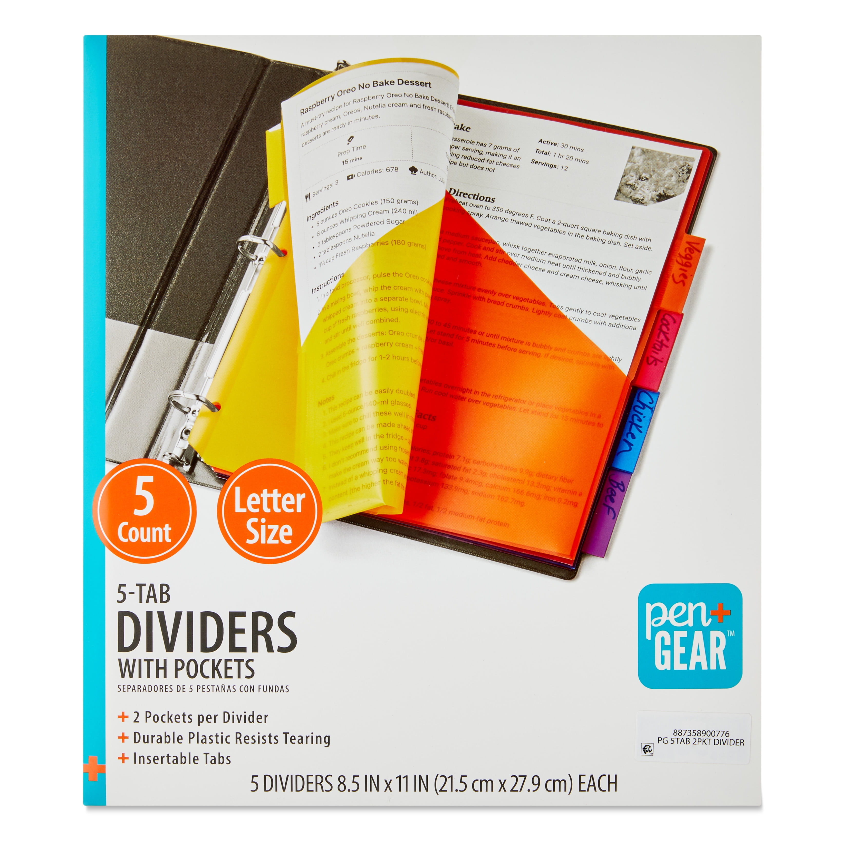 Pen+Gear Vibrant Color 5-Tab Dividers with Pockets for Organizing ...