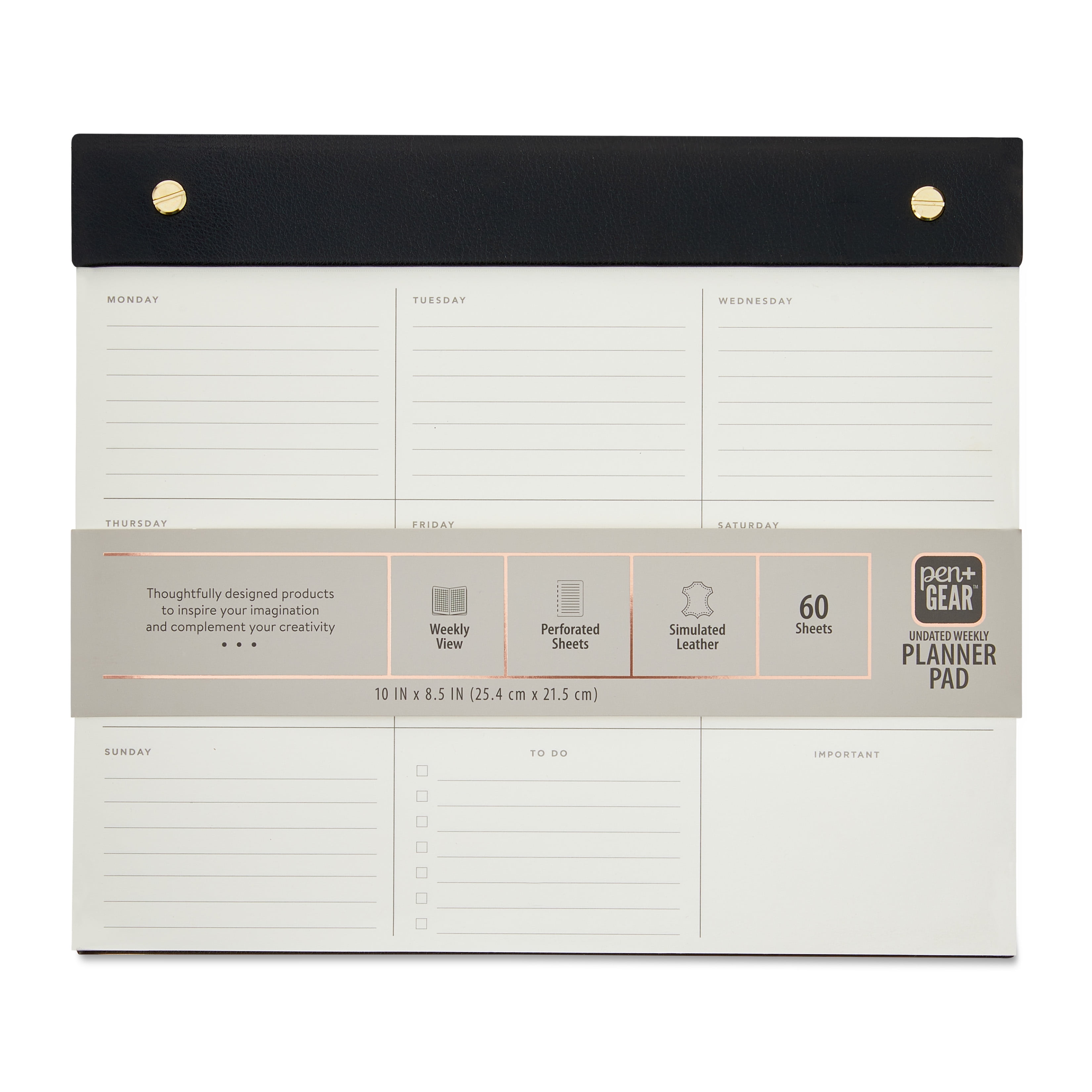 Pen+Gear Weekly Planner Pad, Undated, Rich Black Simulated Leather, 8.5 ...