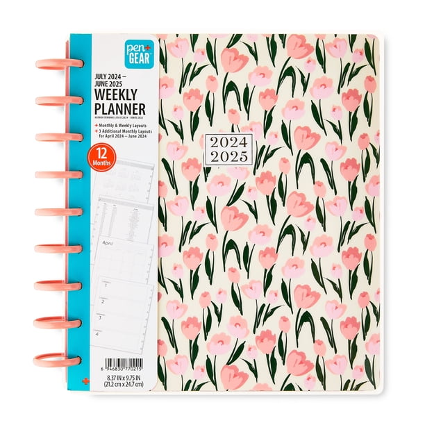Pen+Gear Weekly Planner, Pink Tulips, July 2024 to June 2025 - Walmart ...
