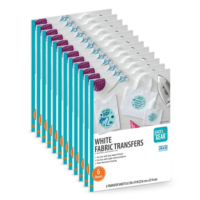 Pen+Gear White Fabric Transfer Paper, Inkjet Printable, 8.5" x 11", 72 ...