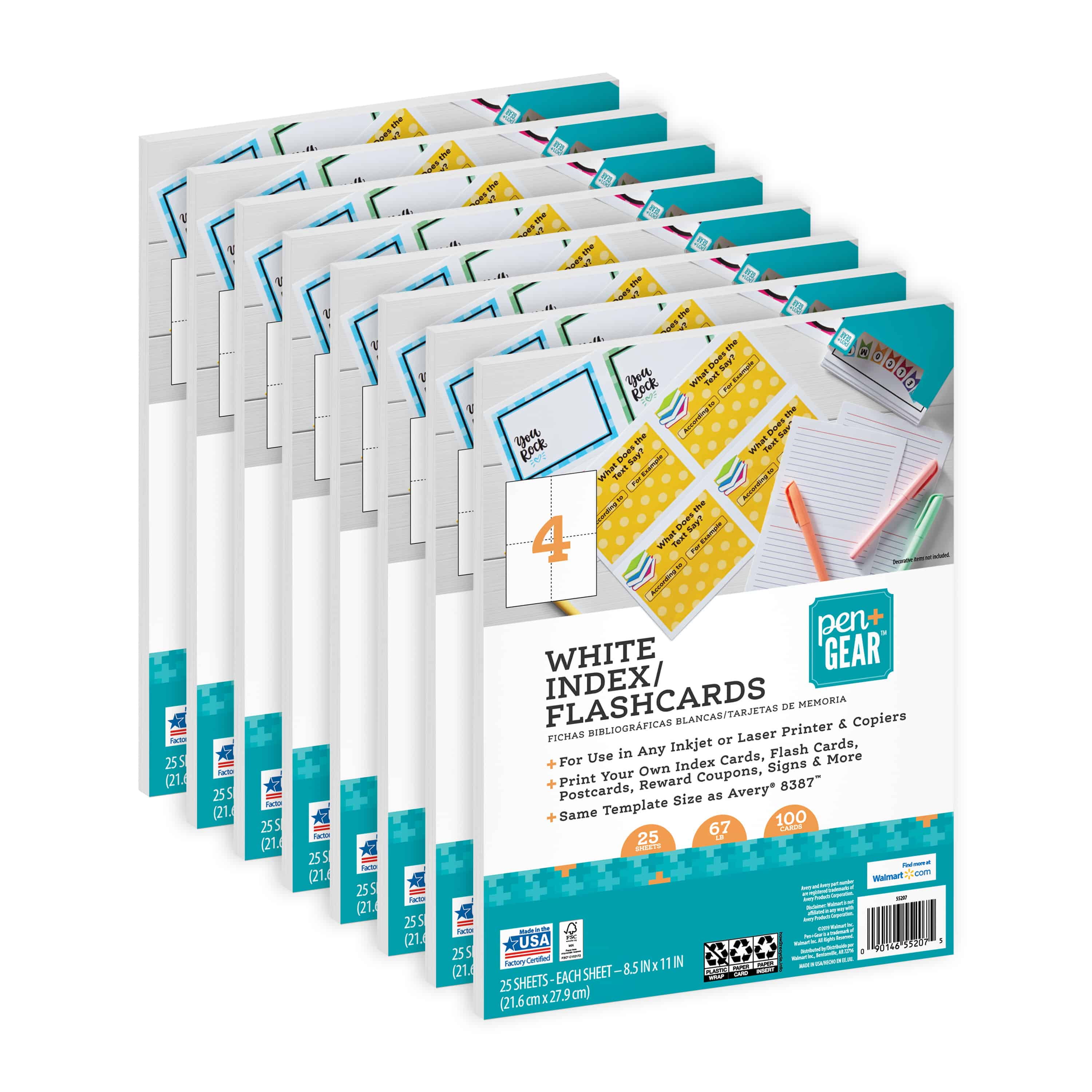 Pen+Gear White Index Cards, 4 Per 8.5" x 11" Sheet, 67 lb, 800 Cards ...