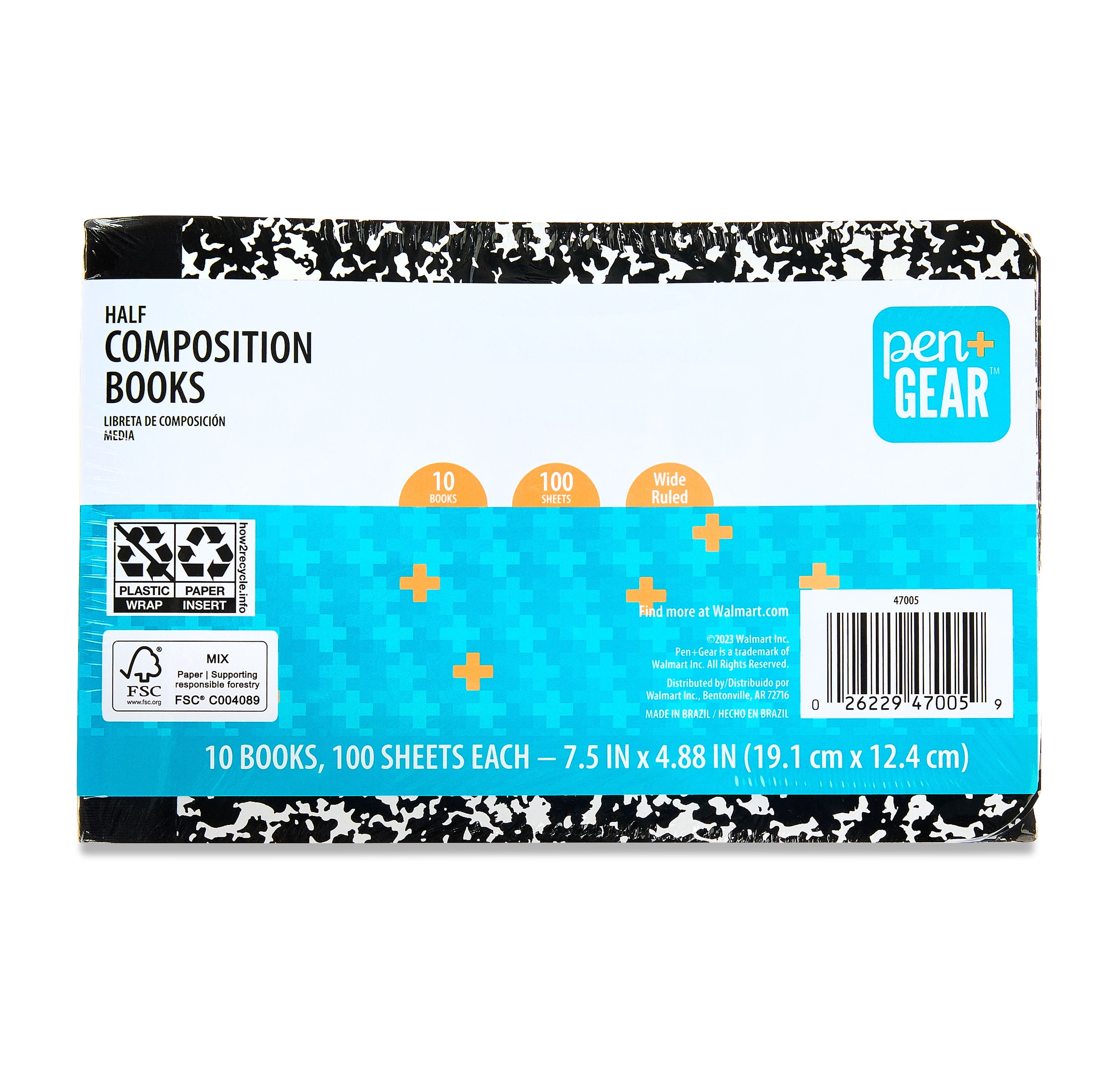 Pen+Gear Wide Rule Half Composition Book, 7.5" x 4.88", Black and White ...