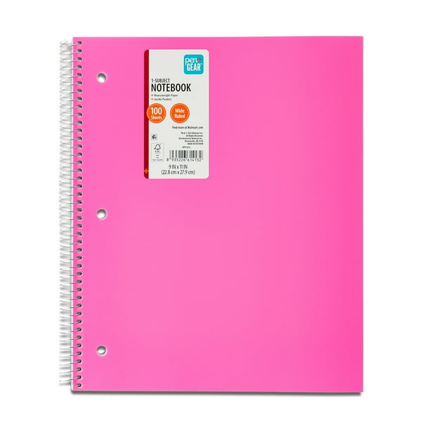 Pen + Gear Wide Ruled 1-Subject Notebook, 10.5" x 8", Pink, 100 Sheets ...