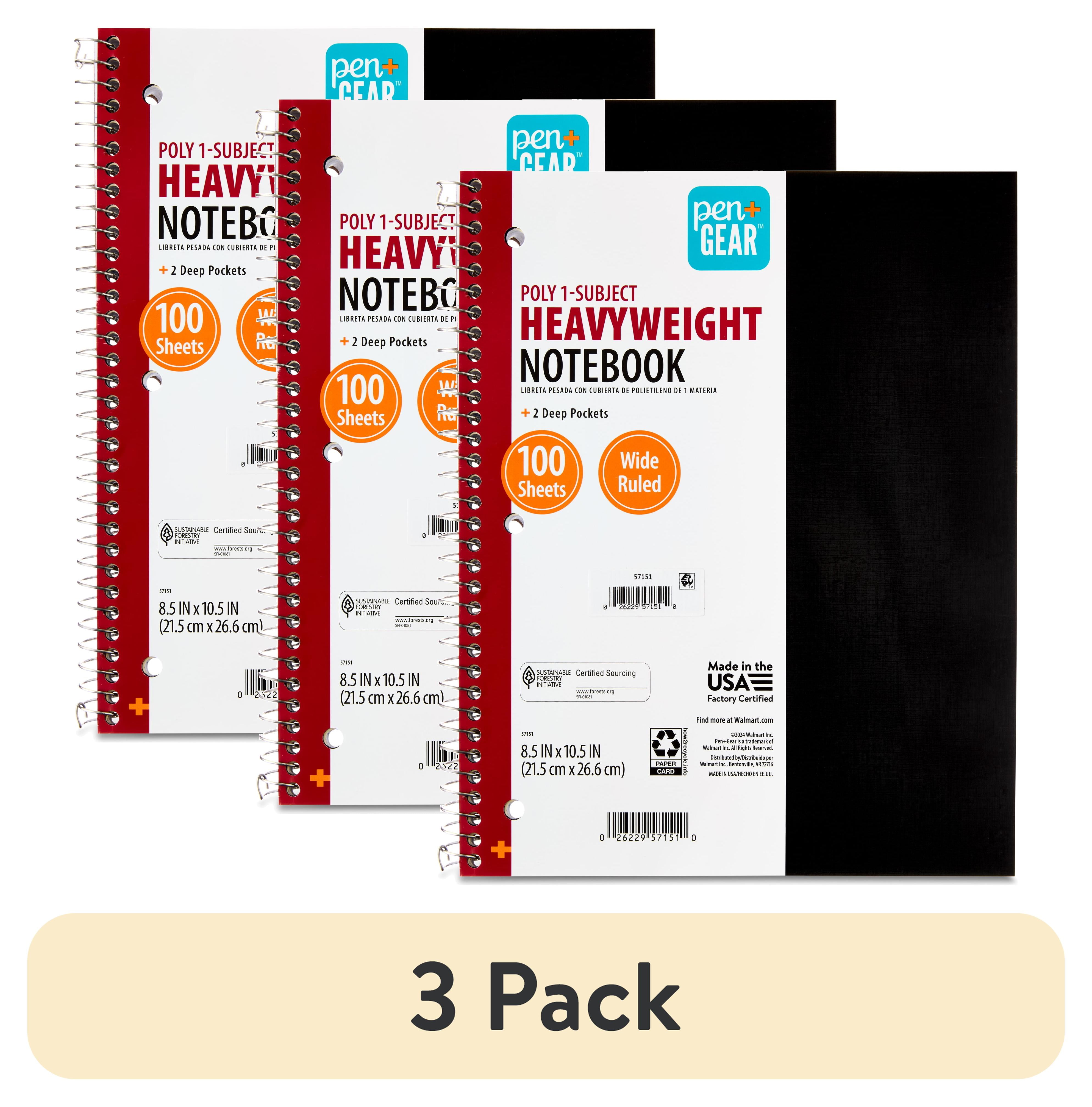 (3 pack) Pen+Gear Wide Ruled 1-Subject Poly Notebook, Black, 8.5" x 10. ...