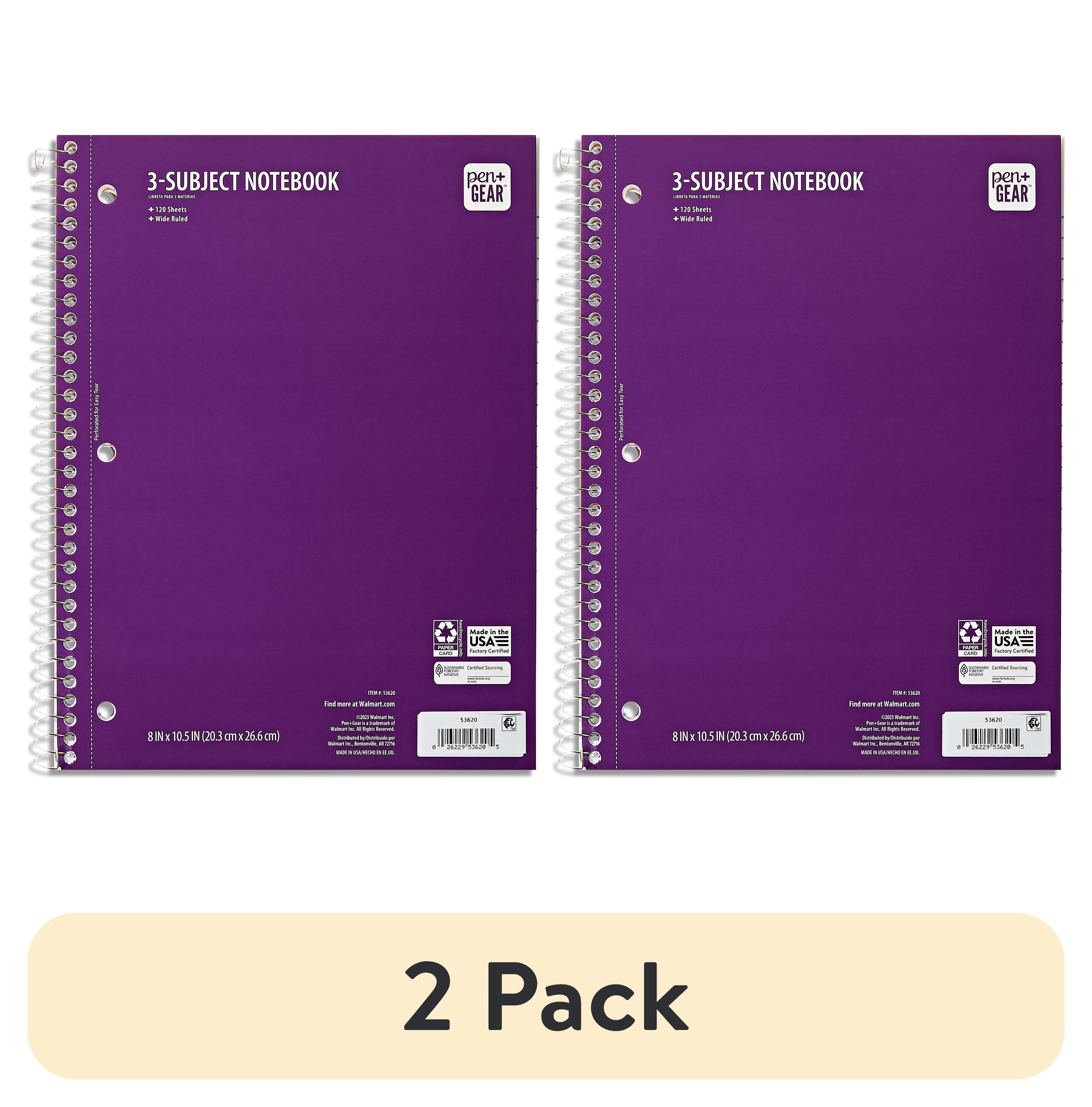 (2 pack) Pen + Gear Wide Ruled 3-Subject Notebook, 8" x 10.5", Purple ...