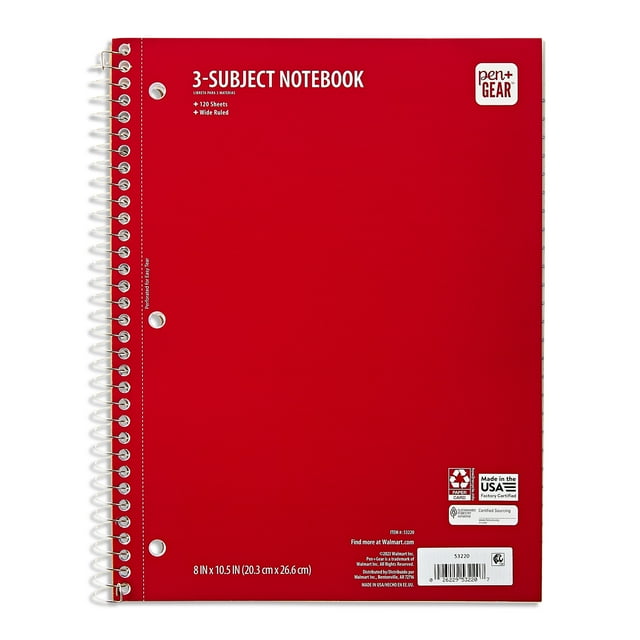 Red 3-Subject Notebook - Writing journals for schools - Walmart ...