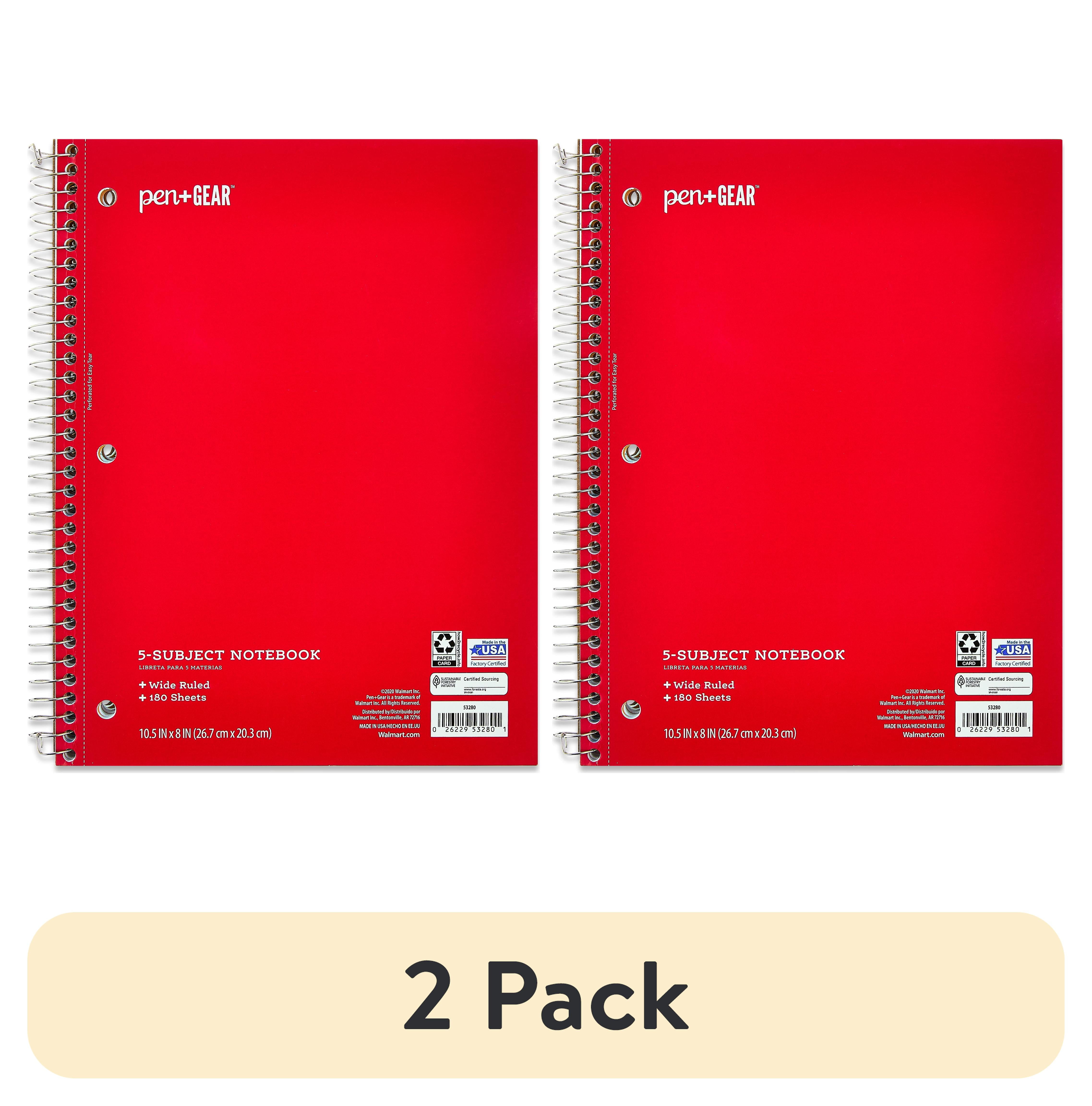 (2 pack) Pen + Gear Wide Ruled 5-Subject Notebook, 8" x 10.5", Red, 180 ...