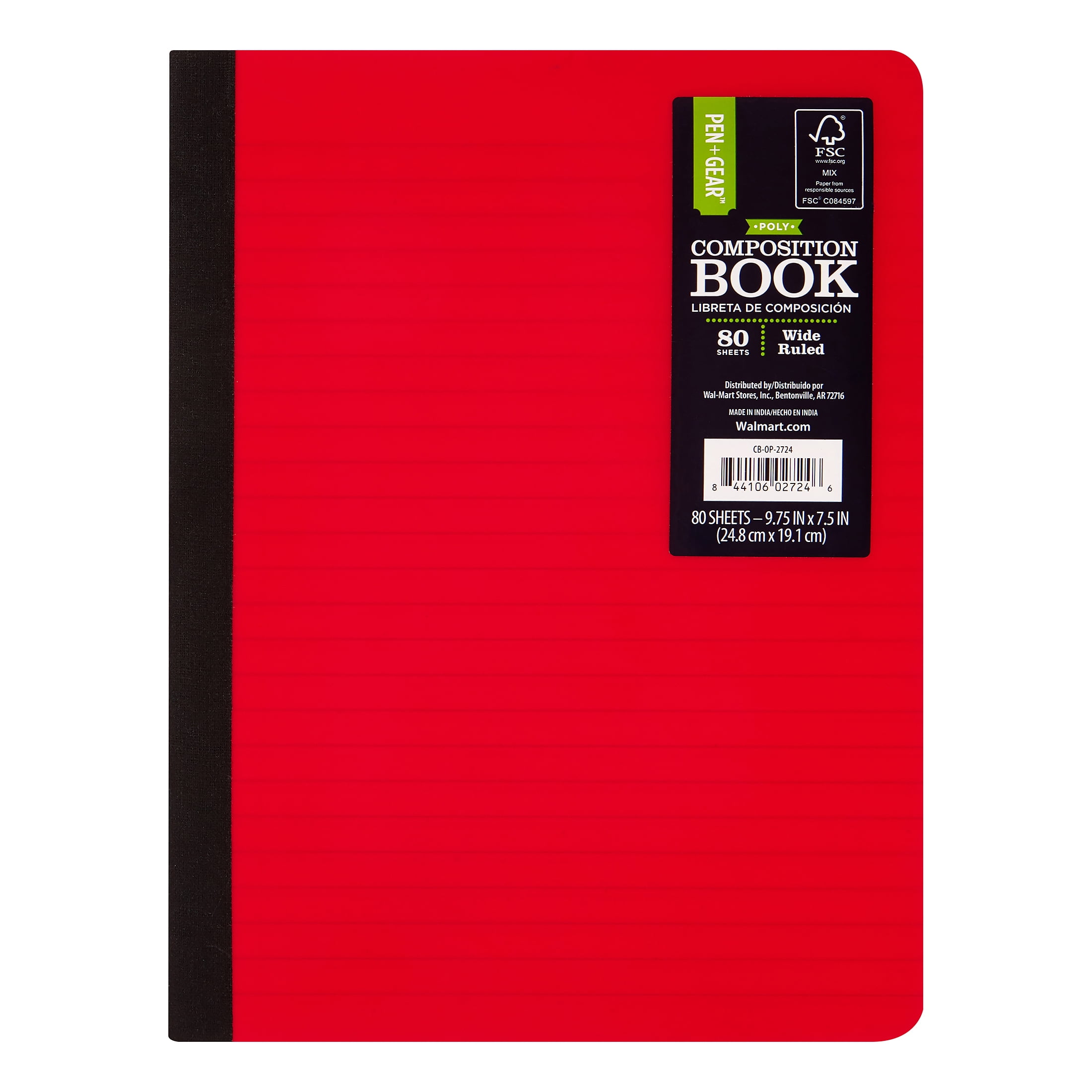 Pen + Gear Wide-Ruled Composition Book, 9.75" x 7.5", 80 Sheets ...