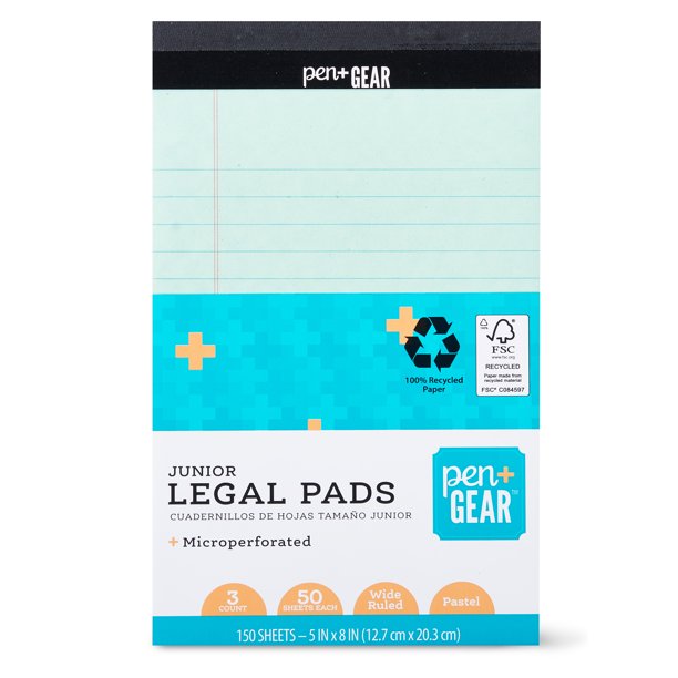 Pen + Gear Wide-Ruled Junior Legal Pads, Pastel, 3 Count - Walmart ...