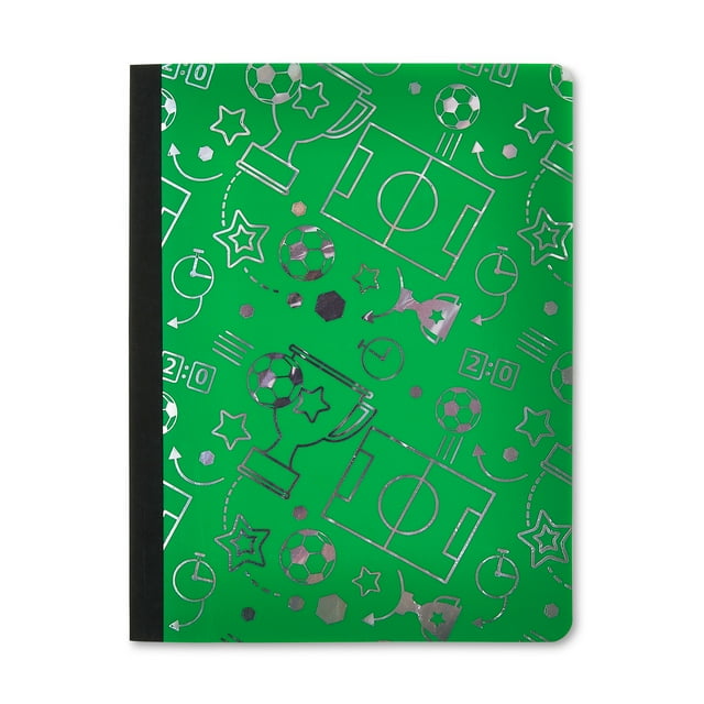 Pen+Gear Wide Ruled Poly Composition Book, 7.5" x 9.75", Green Soccer ...