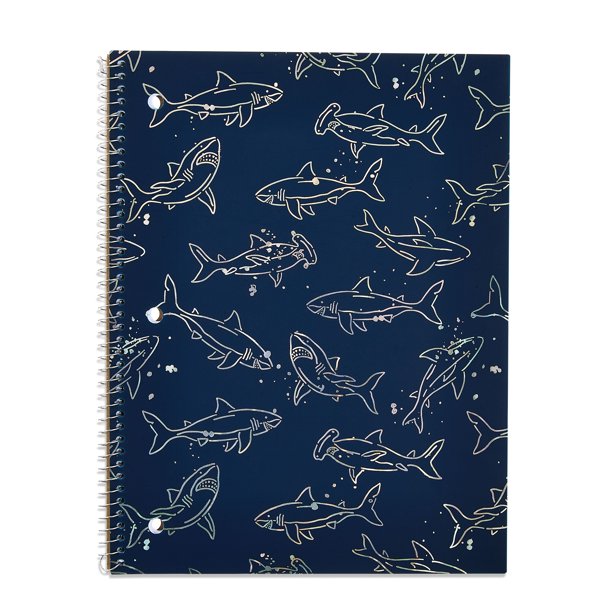 Pen + Gear Wide Ruled Poly Notebook, 8" x 10.5", Blue Sharks, 80 Sheets ...