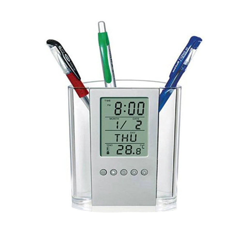 Pen Holder Alarm Clock with LCD Display - Multifunctional Desk ...