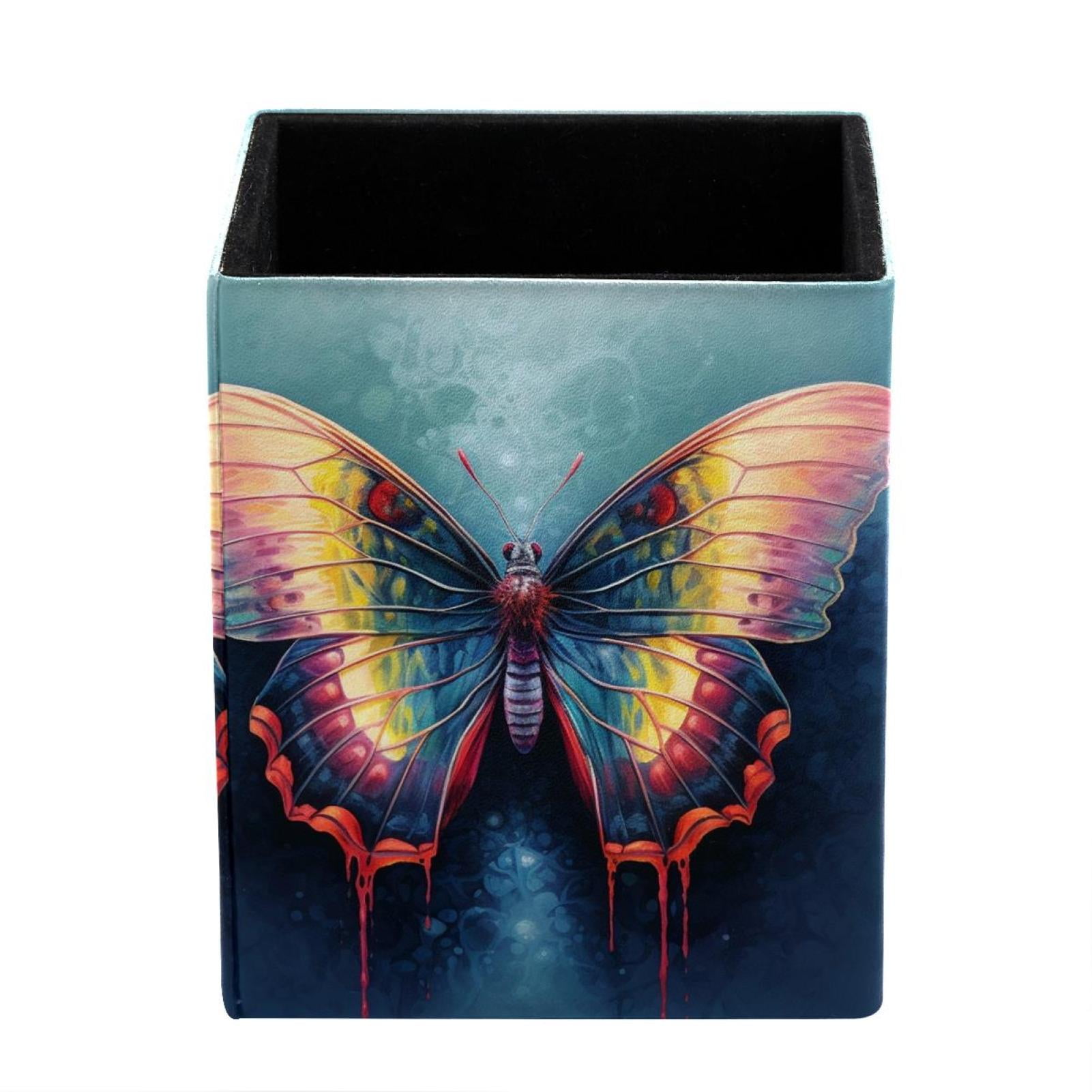 Pen Holder Butterfly Pencil Holder for Desk, Leather Pen Organizer Pen ...