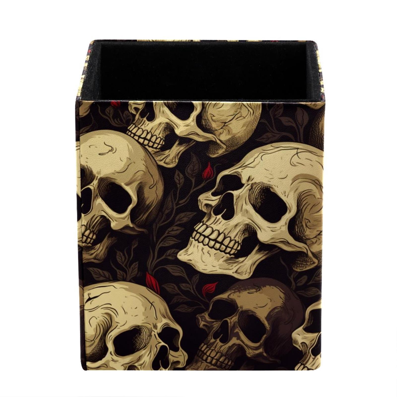 Pen Holder Cool Skeleton Skulls Pencil Holder for Desk, Leather Pen ...