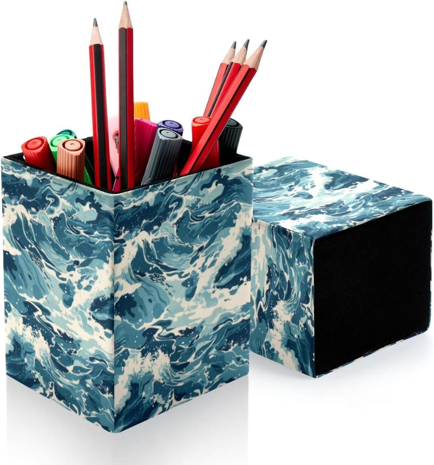 Pen Holder Cup For Desk, Ocean Waves Desk Pen Organizer Decorative ...