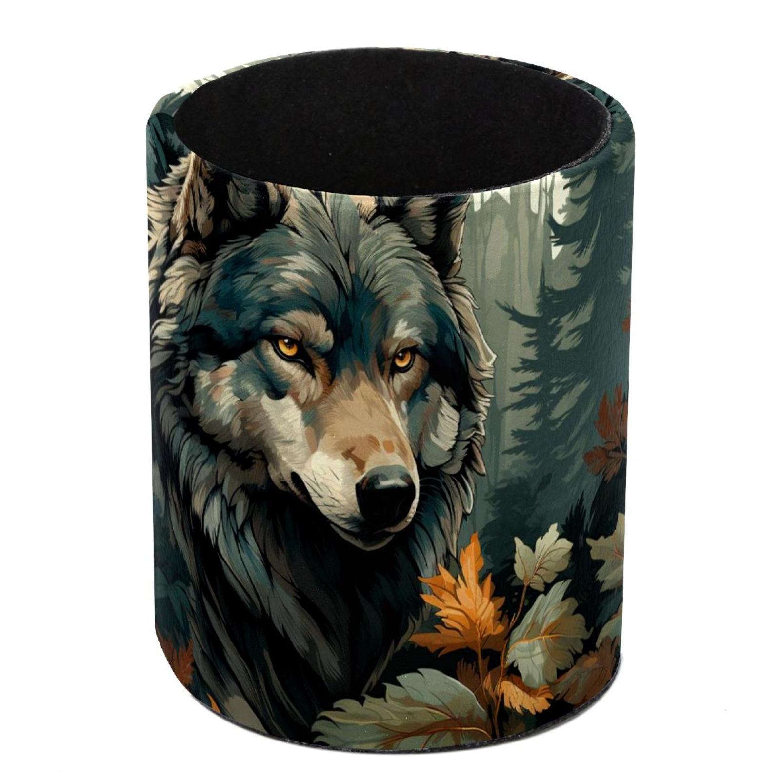 Pen Holder Cup for Desk, Wolf Pencil Cup Holder for Desk Office Pen ...