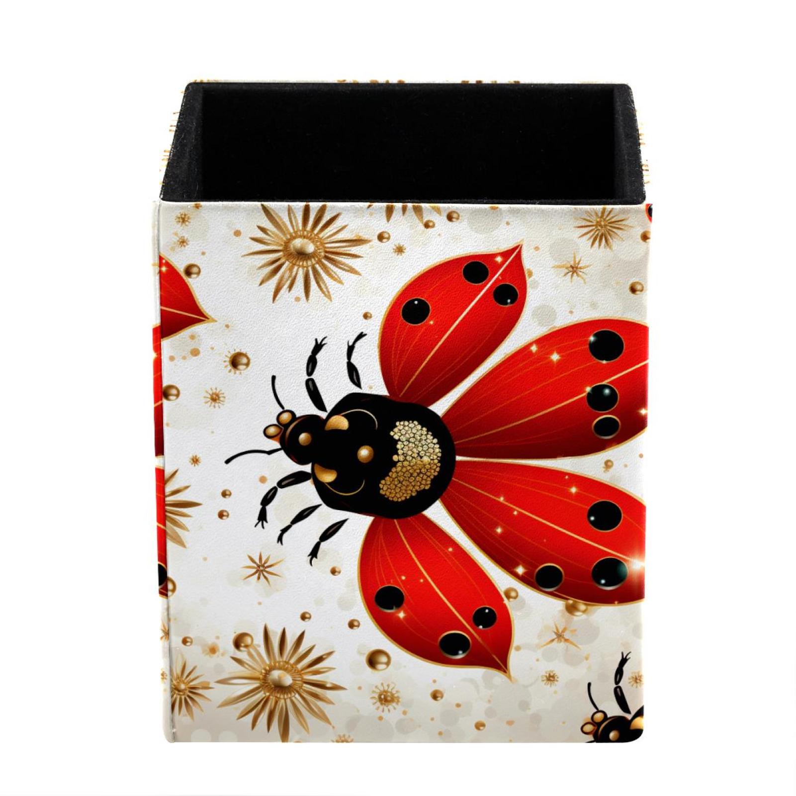 Pen Holder Cute Ladybugs Red Pencil Holder for Desk, Leather Pen ...