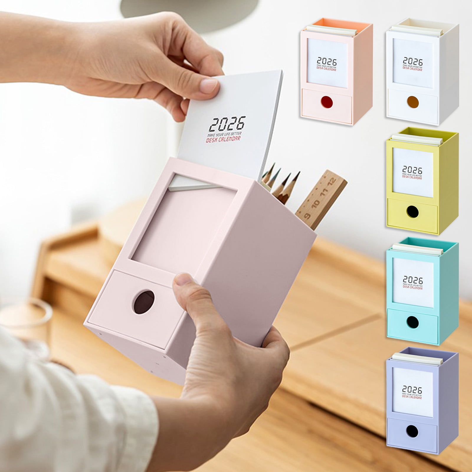 Pen Holder Desk Organizer with 2026 Calendar | Multi-Functional Desktop ...