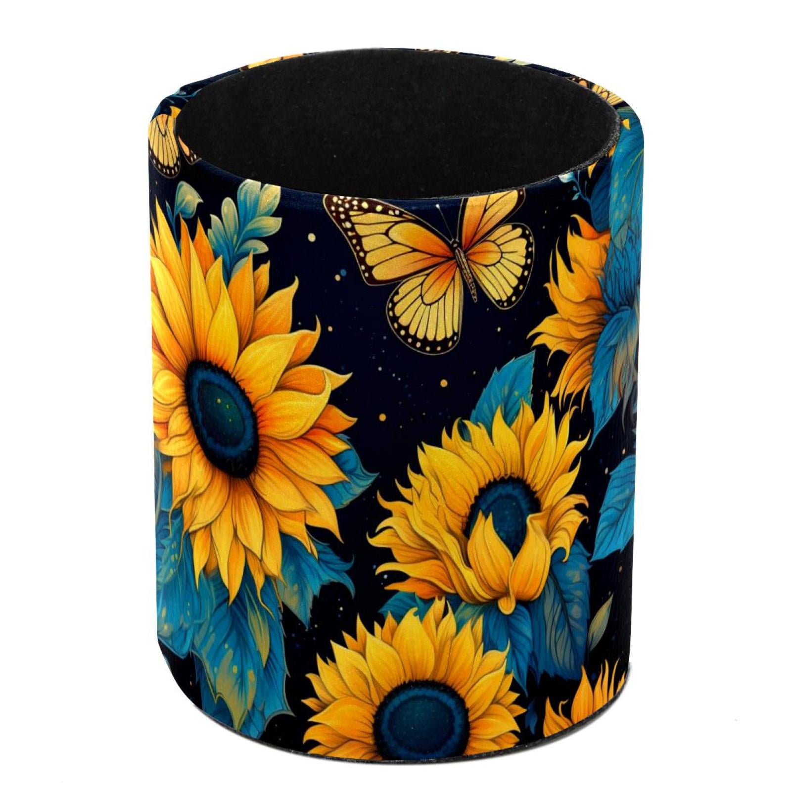 Pen Holder for Desk, Starry Night Sunflower Butterfly Pencil Holder Pen ...