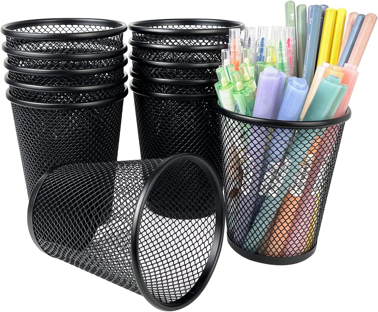 Pen Holder Mesh Pencil Holder, 12 PackMetal Pen Holder Large Pencil ...