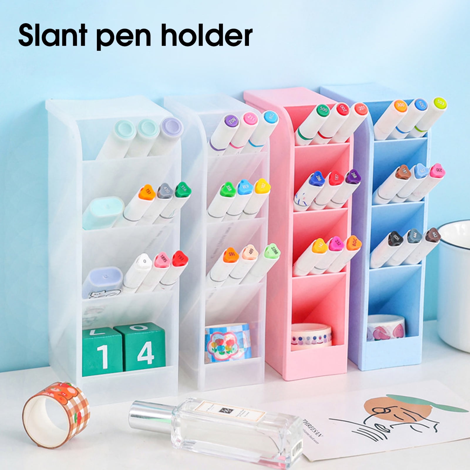 Pen Holder Multifunctional 45 Degrees Inclined Plastic Transparent ...