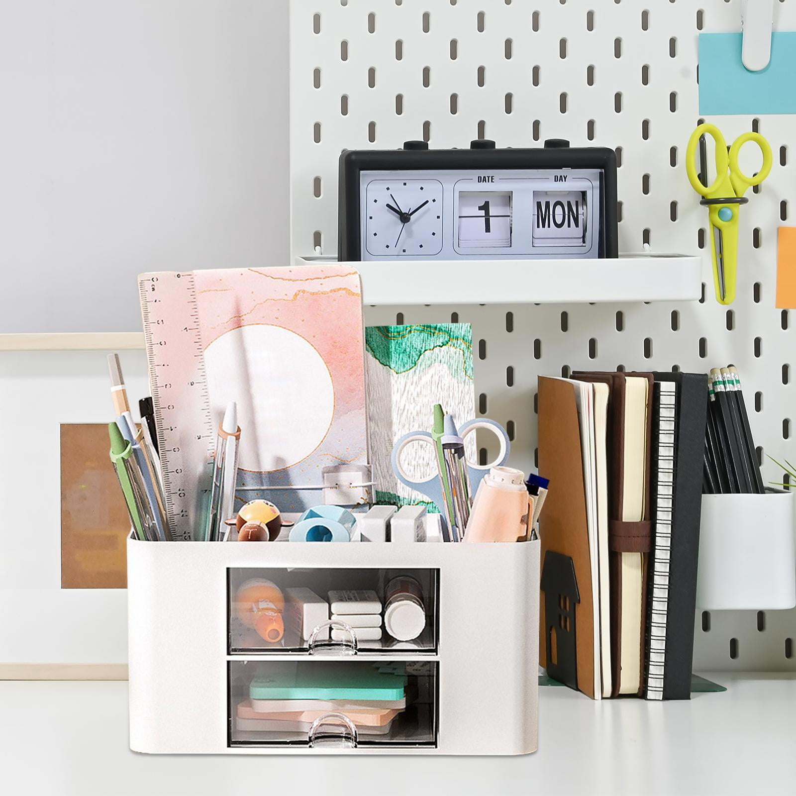 Pen Holder Office Desk Organizer with Drawers Accessories Portable Desk ...