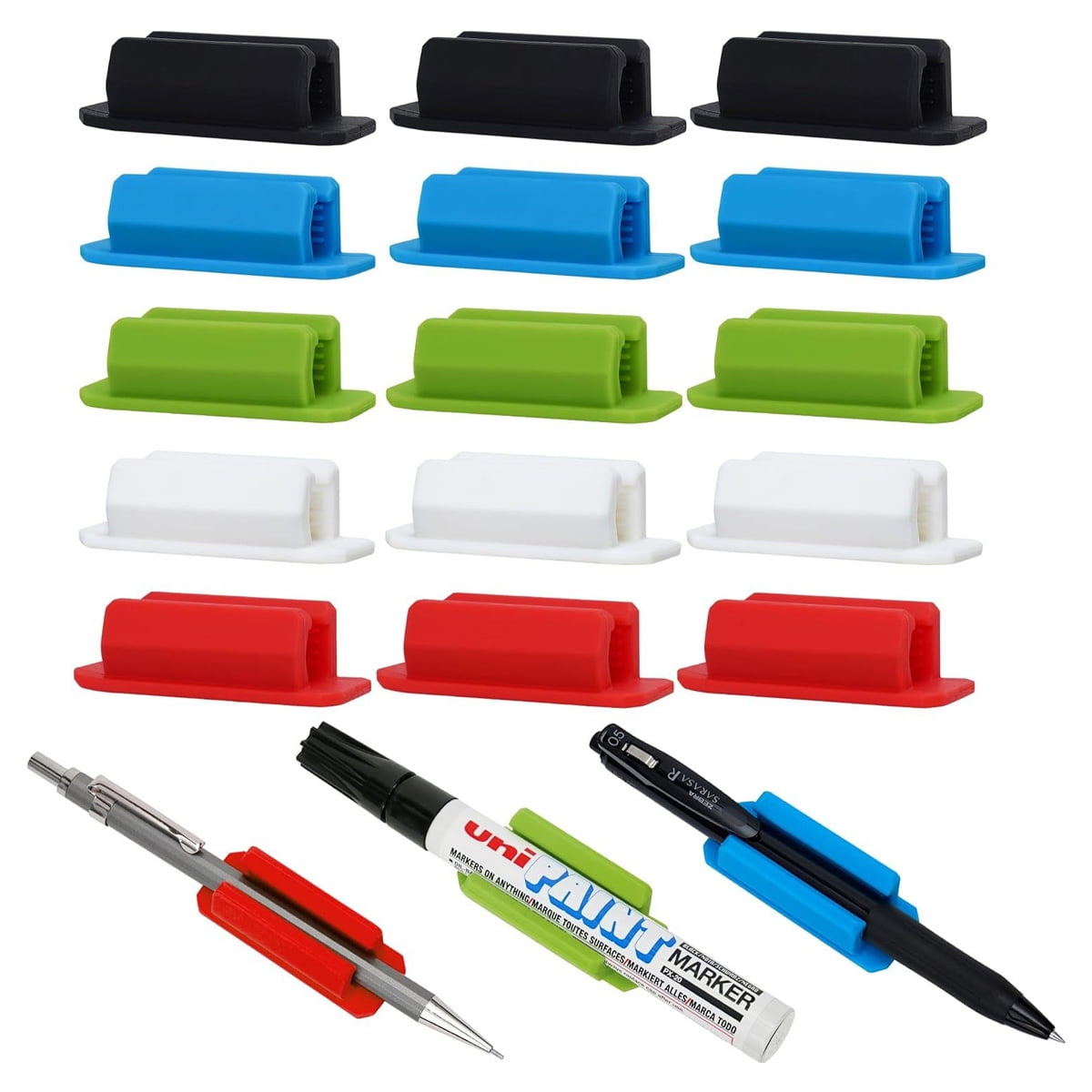 Pen Holder Set of 15, Adhesive Silicone Pen Holder for Desk, Marker ...