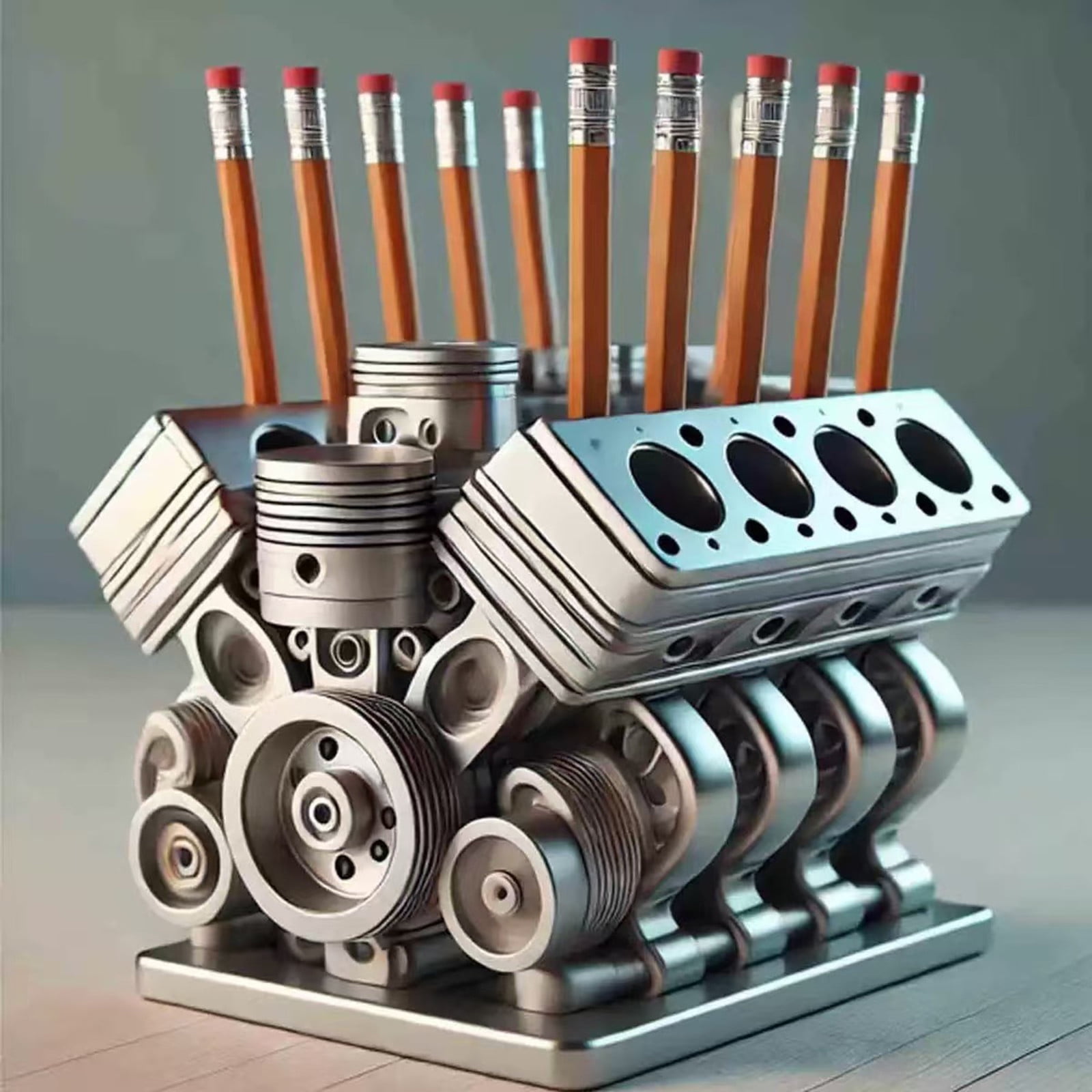 Pen Holder with V8 Engine,Engine Block Desk Organizer, Pen and Pencil ...