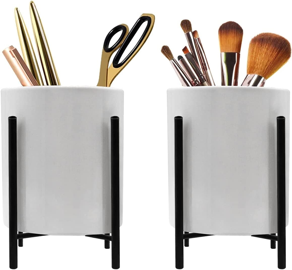 Pen Holder for Desk Cute, Desk Ceramic Pen Holder with Black Metal ...