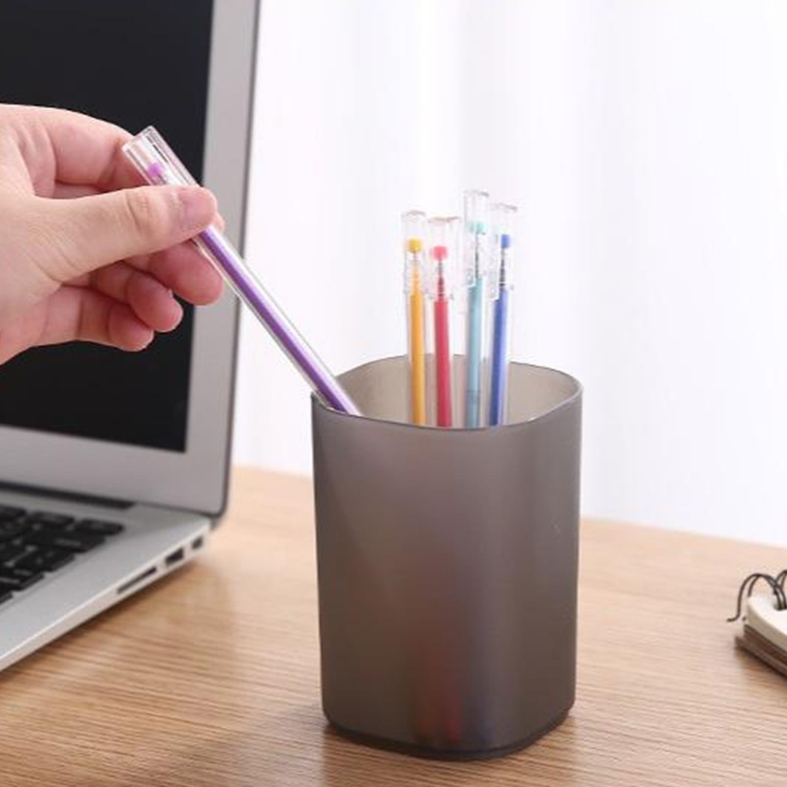 Pen Holder with Transparent, Frosted, 5.1 x 3.5 x 3.5 in, Plastic Build ...