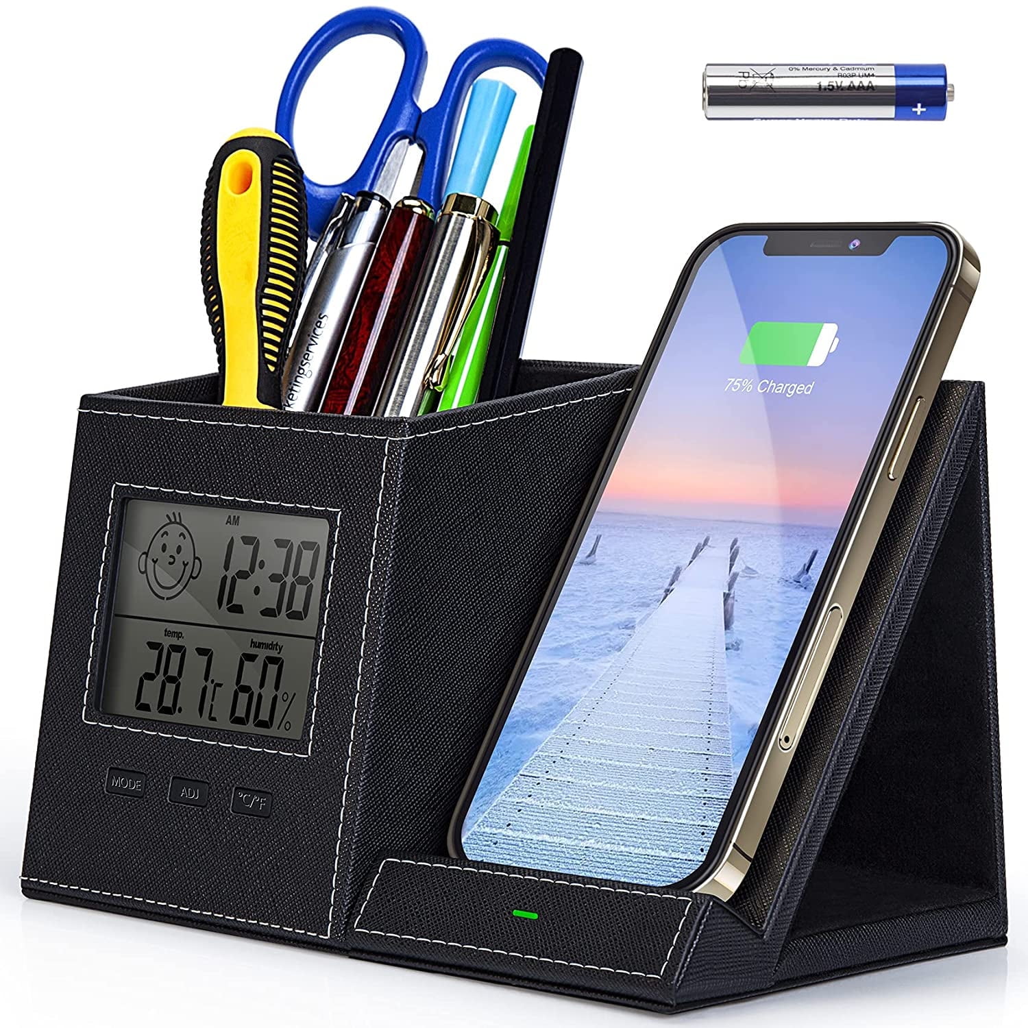 Pen Holder with Wireless Charger & Digital Indoor Thermometer and ...