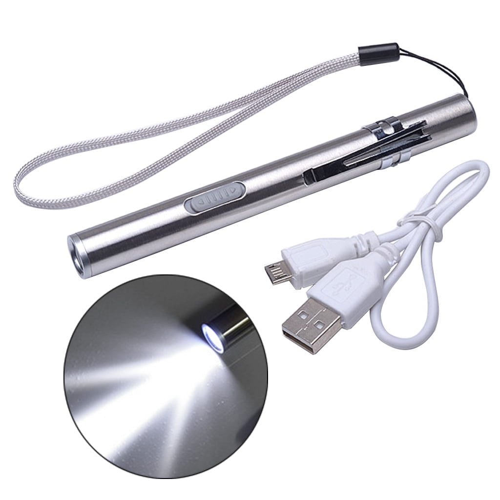 Bright Mini LED Penlight Flashlight, Rechargeable with USB Cable, Small ...