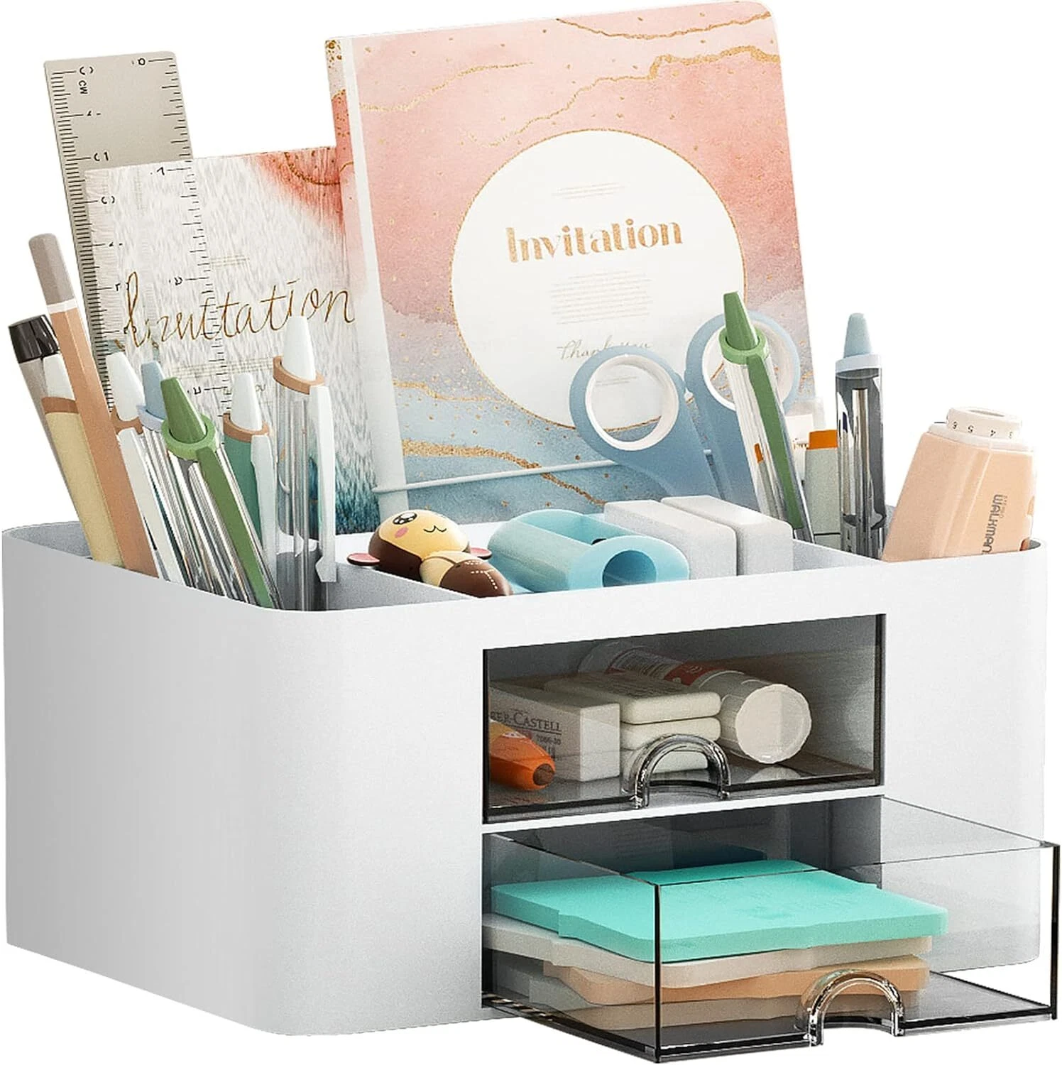 Pen Organizer W/ 2 Drawers – 5-Compartment Desk Holder For Office ...