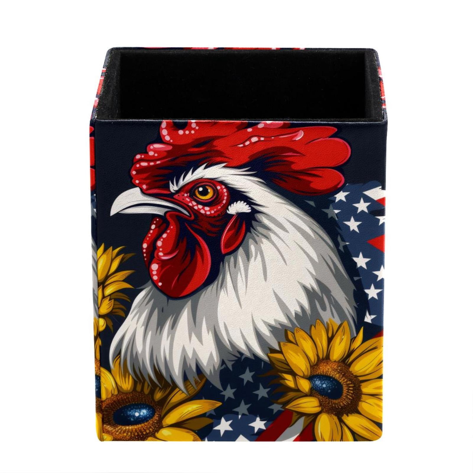 Pen Pencil Holder for Desk, American Flag Rooster Sunflower Desk Pen ...