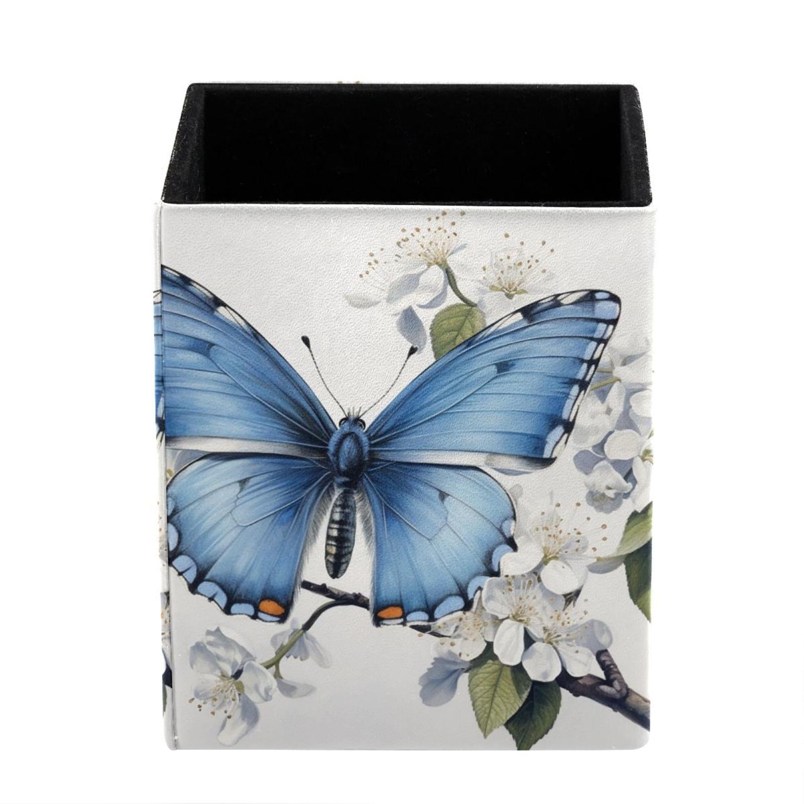 Pen Pencil Holder for Desk, Blue Butterfly Florals Desk Pen Organizer ...