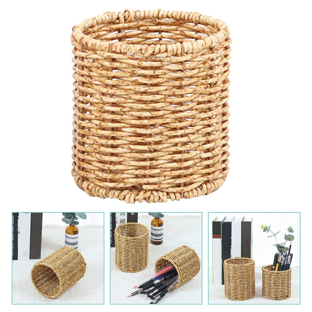Pen Pot Imitation Rattan Round Pen Cup Cylindrical Gel Pen Stationery ...