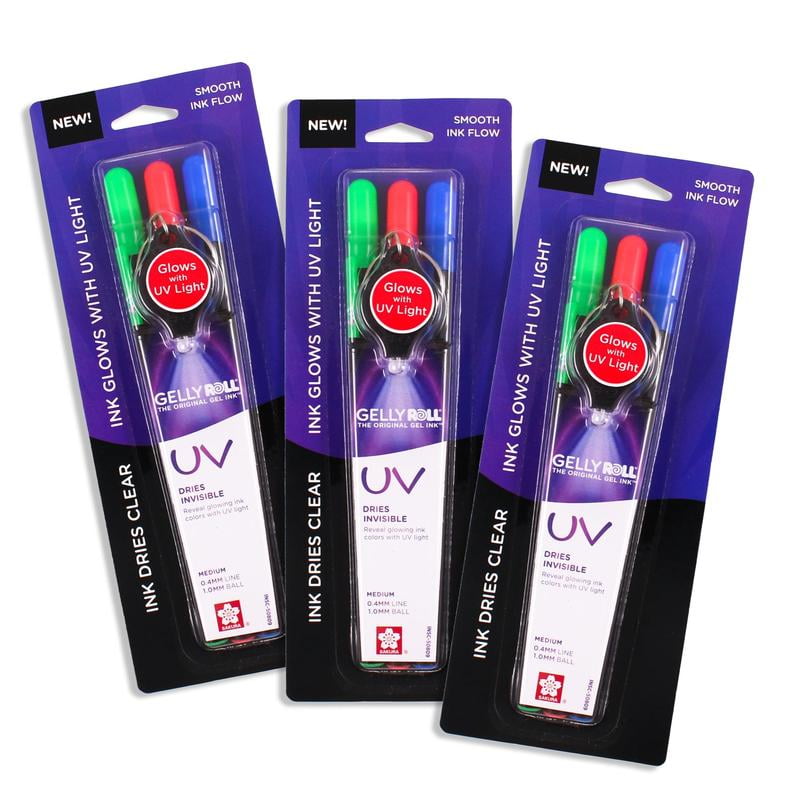 Pen - UV Gel Ink Pen with UV Keychain Flashlight - Red, Green & Blue ...