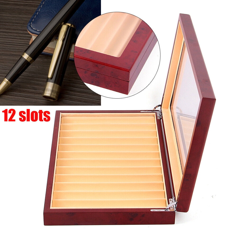 Pen Wood Box Organizer Fountain Storage Display Collector Box 12 Slots ...
