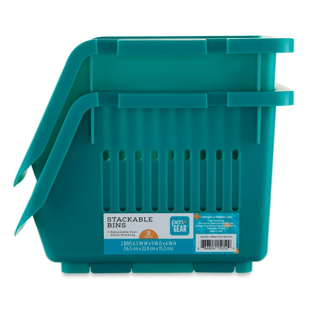 Pen + Gear Stackable Polypropylene, Plastic Storage Bins, Emerald, 2 ...