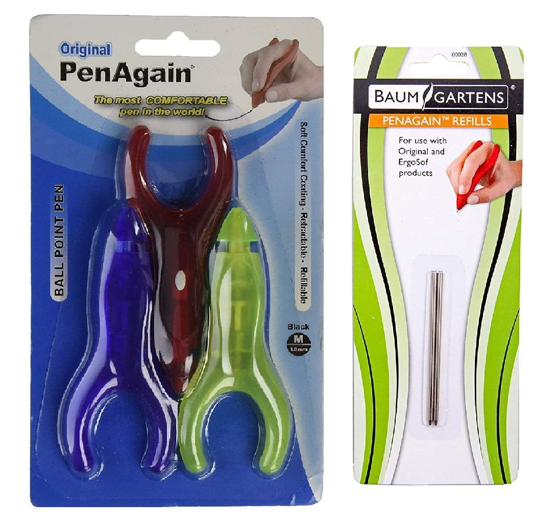 PenAgain Original 3 Pack Pens - Red, Blue, Green or Neon Green with 2 ...