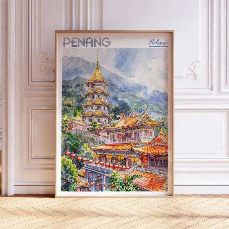 Penang Watercolor Art Print - Malaysia Print - Asia Travel Poster ...