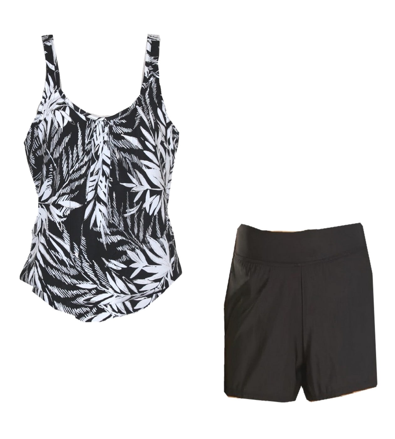 Penbrooke Palm Glitz 2-Piece Shirred Blouson Shortini Swimsuit Black ...