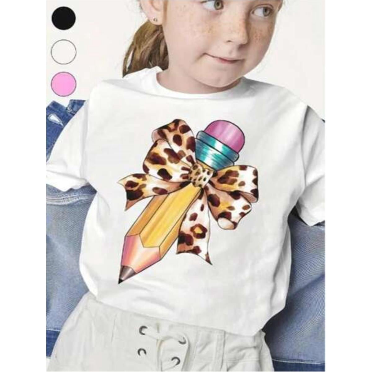Pencil With Bow Back To Funny Animal Print Girls Tee Youth Cotton Shirt ...