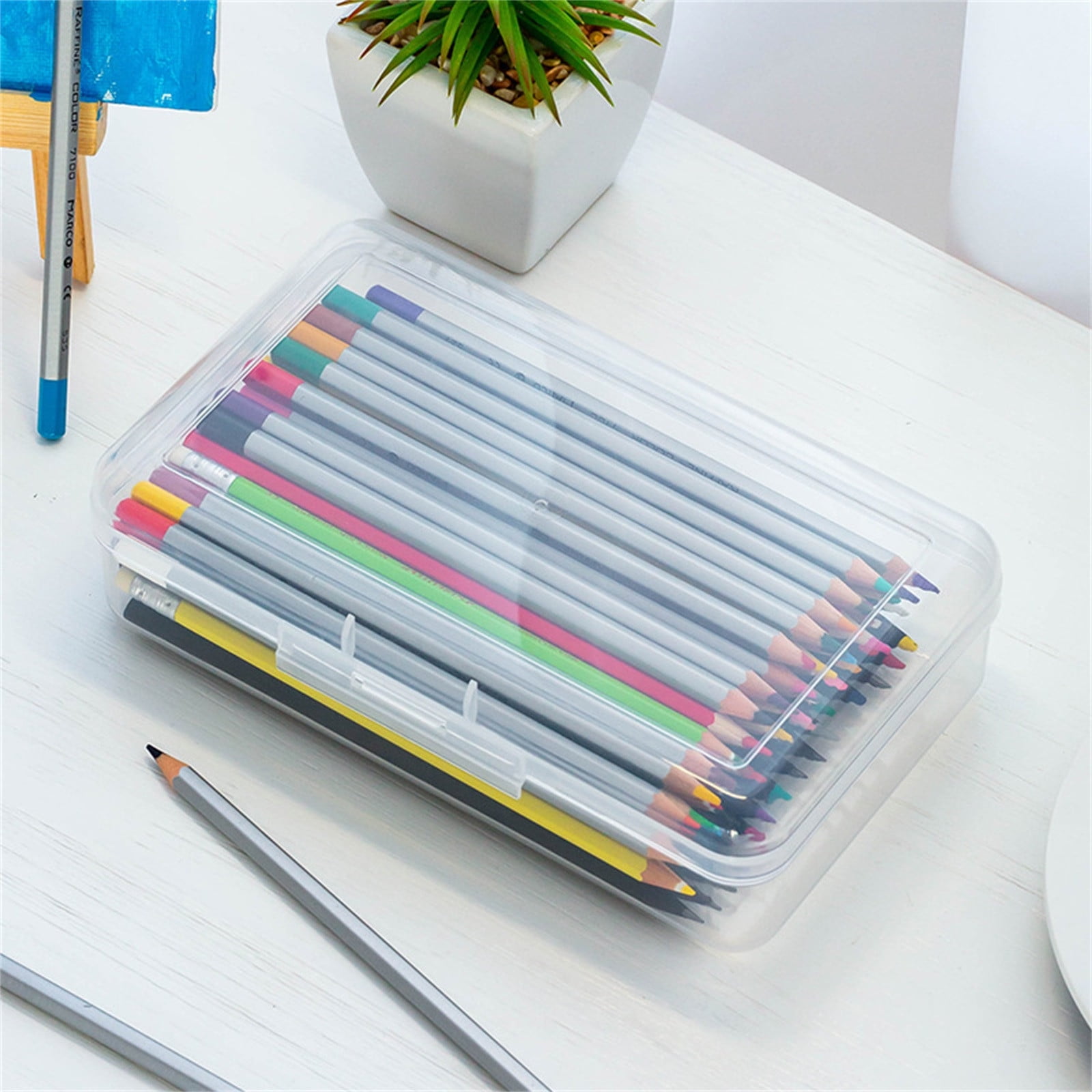 Pencil Box,Large Capacity Hard Pencil Case with Snap-Tight Lid,Plastic ...